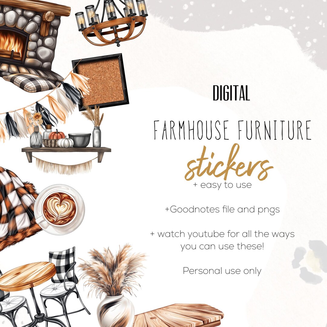 Farmhouse Furniture Digital Stickers | Farmhouse Stickers, Goodnotes ...