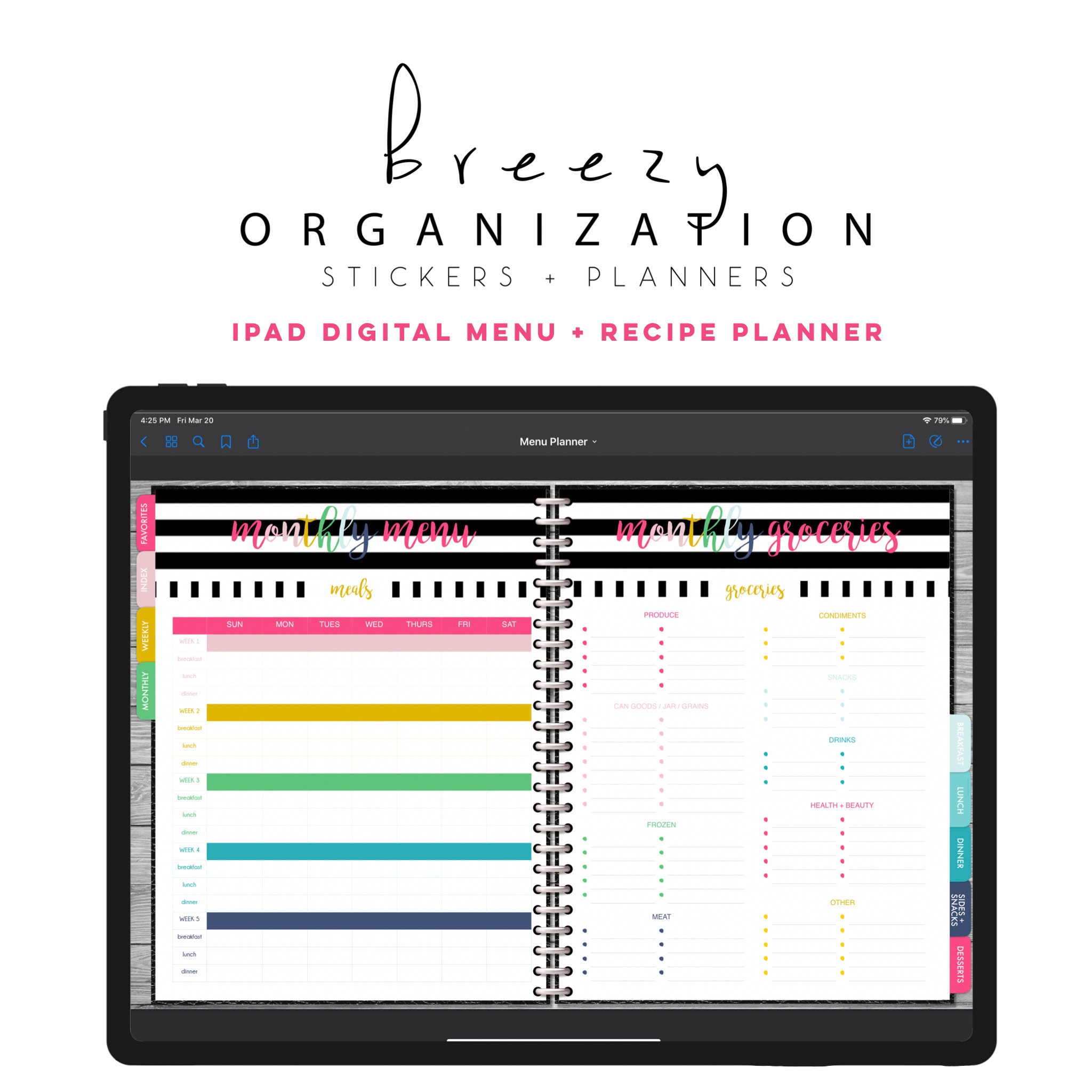 Digital Menu Planner Digital Recipe Planner Goodnotes | Etsy