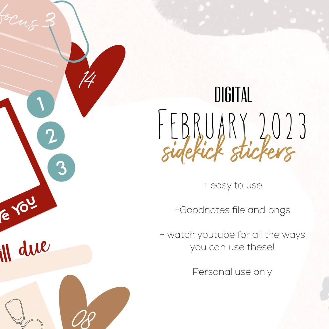 February 2023 Digital Sidekick Stickers | Valentines Goodnotes Modern ...