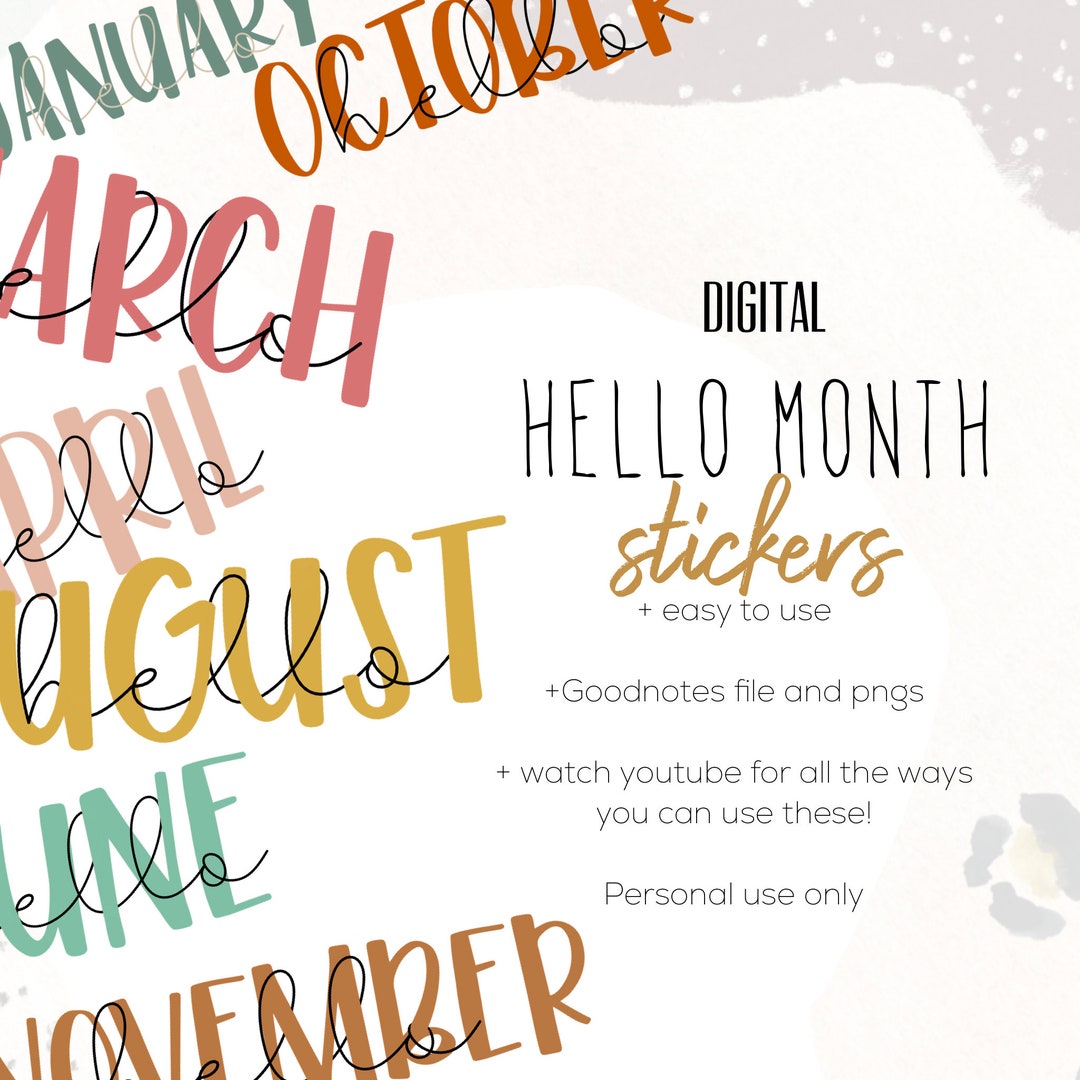 Hello Month Stickers for Digital Planning | Colorful Monthly Stickers ...