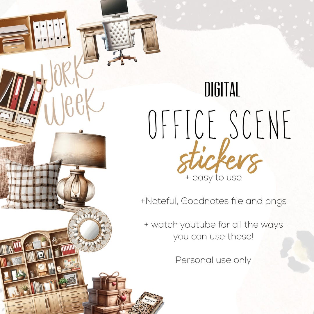Office Scenes Digital Stickers | Furniture Stickers | Noteful and ...