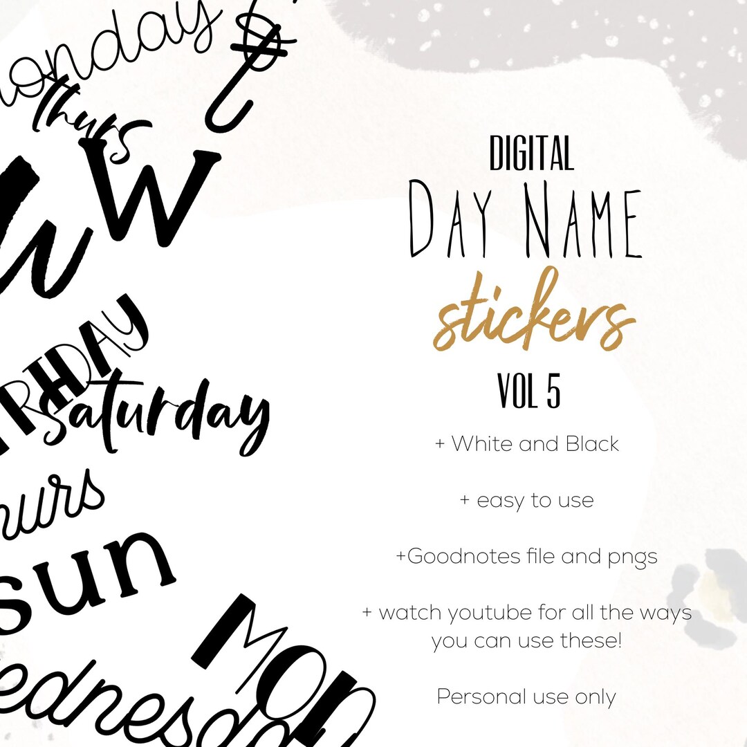 Day Name Vol 5 Digital Stickers, Digital Planning, Word Stickers, Basic ...