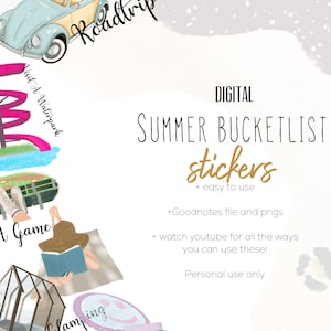 Summer Bucket List Digital Stickers | Summer Goodnotes Modern Stickers ...