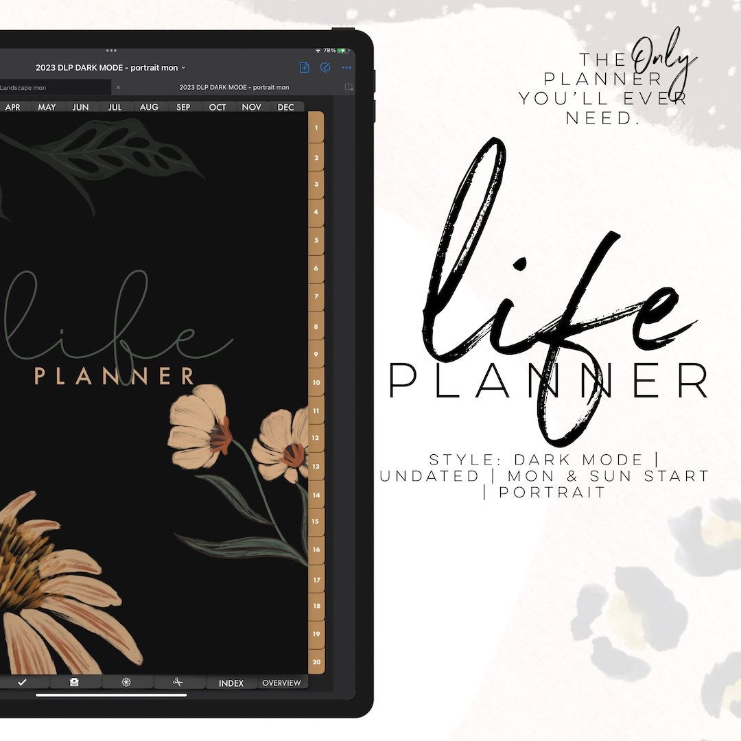 Undated Life Planner DARK MODE Portrait | Digital Life Planner Easy ...