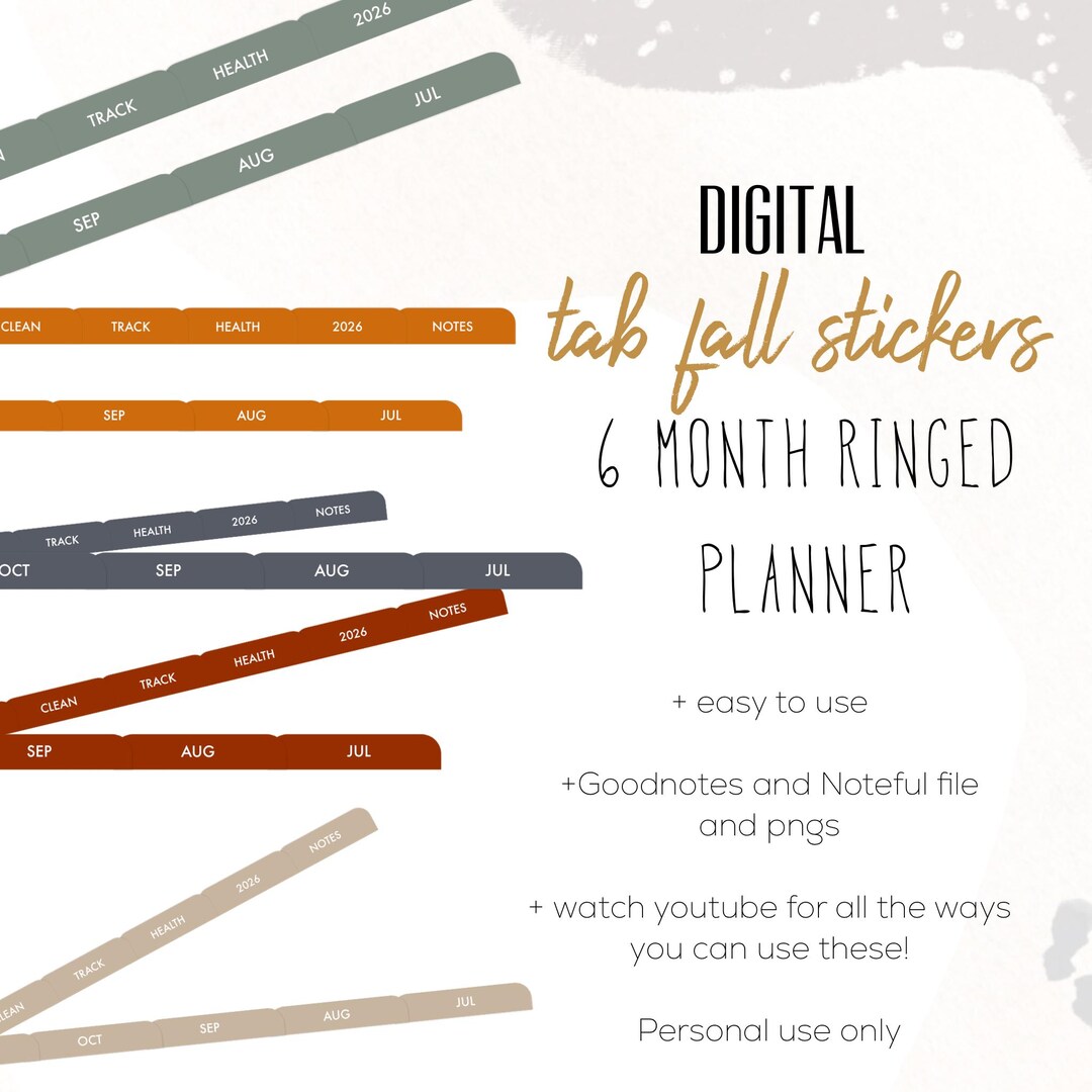 Fall Colored Tab Stickers for 2025 6 Month Ringed Planner | Goodnotes ...