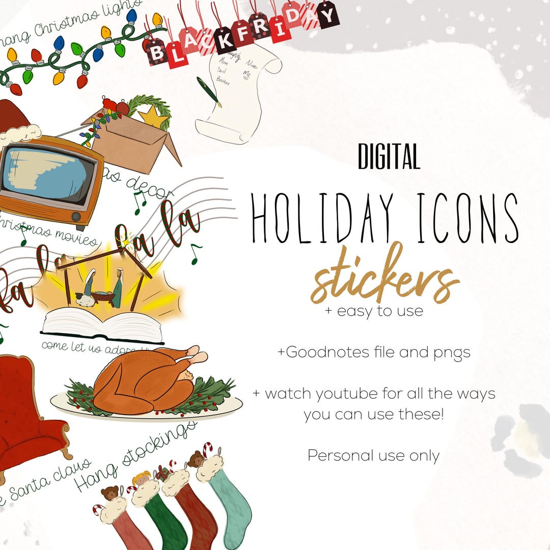 Holiday Icons Digital Stickers | Christmas Goodnotes Modern Stickers ...