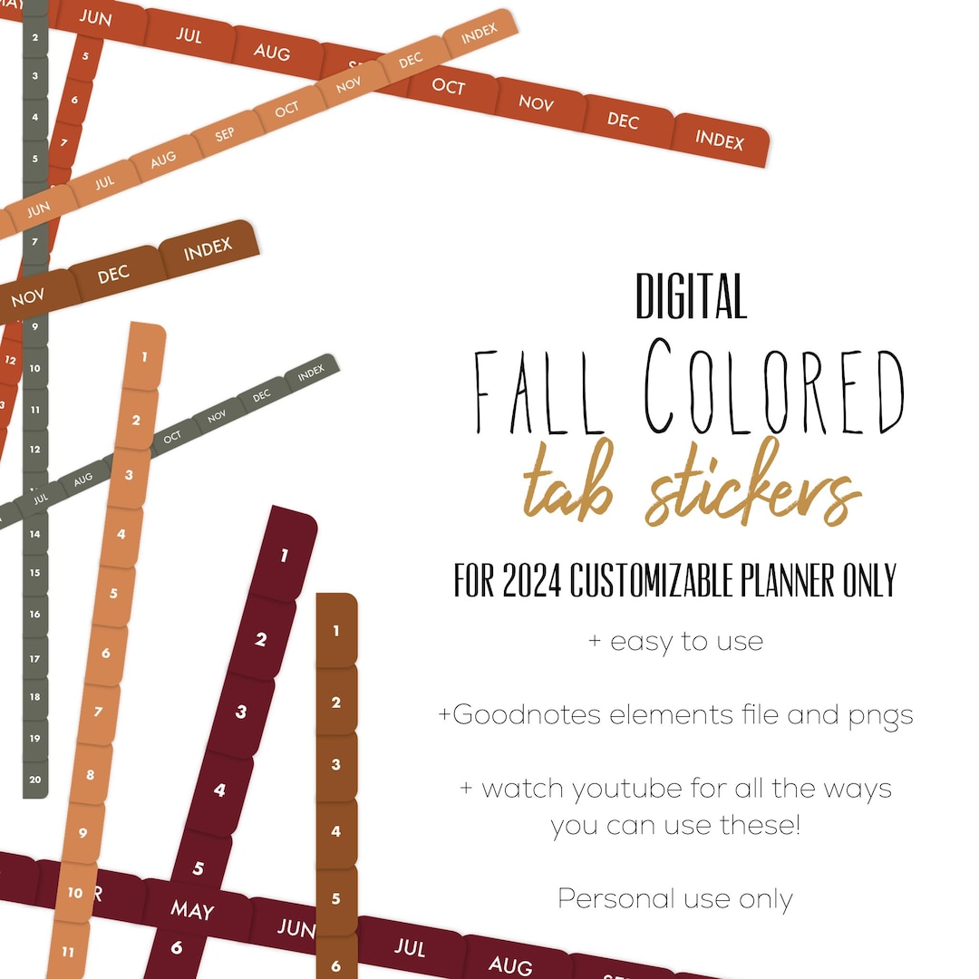 Fall Colored Tab Stickers for Goodnotes, Fall Tab Stickers | Month Tab ...