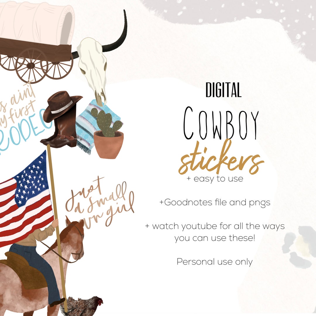 Cowboy Digital Sticker Pack, 2023 Digital Stickers, Cowboy Boot, Cactus ...