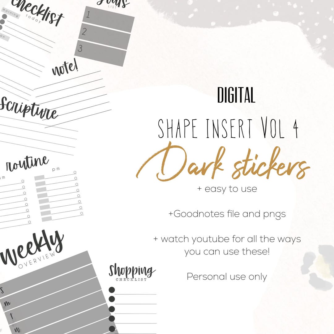 Shape Inserts Vol 04 DARK Stickers | Modern Digital Customizable Widget ...