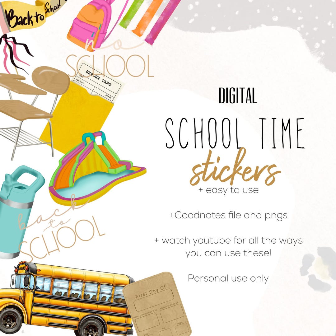 School Time Digital Stickers | Back to School Goodnotes Modern Stickers ...
