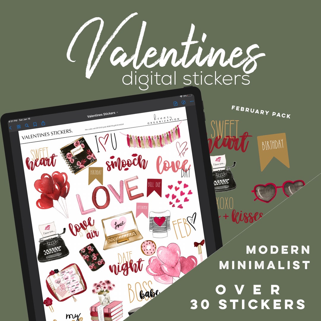Valentine Digital Sticker Bundle for Goodnotes | February Digital ...