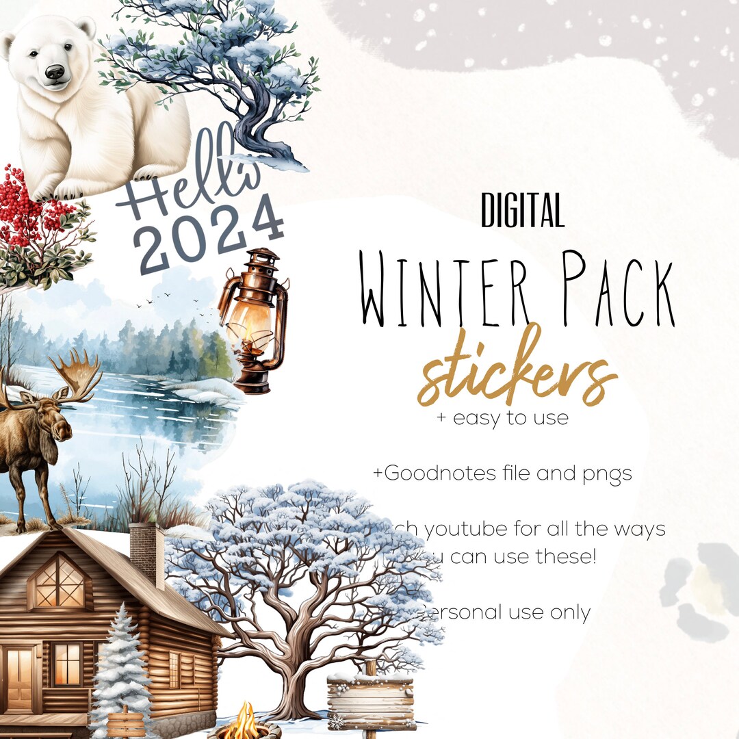 Winter Pack, Digital Planning, Winter Trees Stickers, Cabin Stickers ...