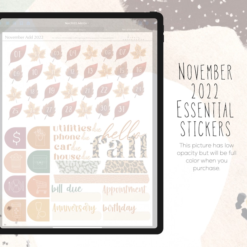 November 2022 Digital Essential Stickers Fall Goodnotes - Etsy
