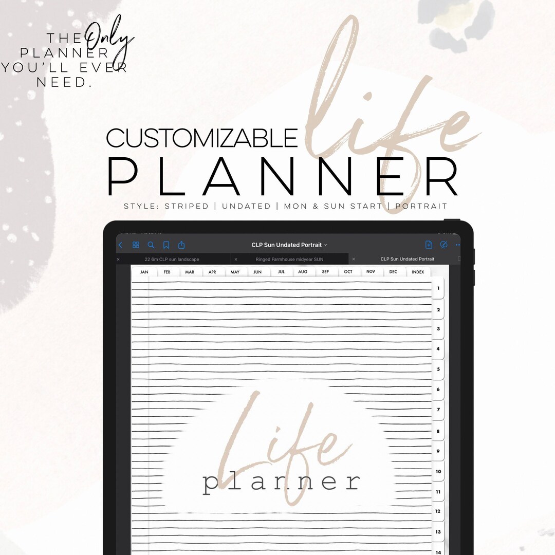 Customizable Life Planner Undated PORTRAIT | Digital Life Planner Easy ...