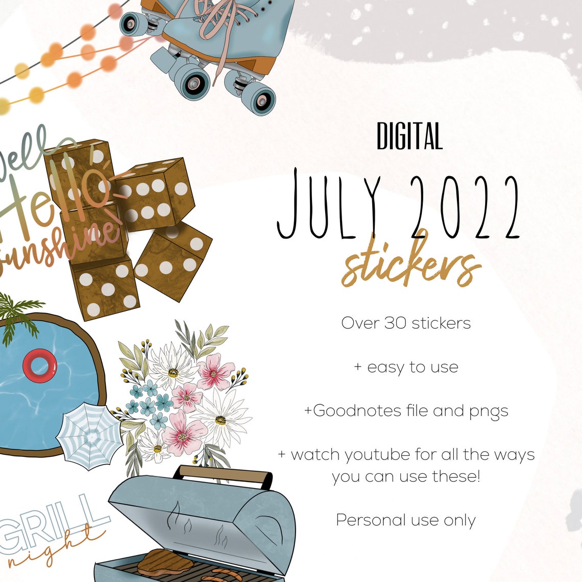 July 2022 Digital Stickers for Goodnotes, Summer Modern Minimalist ...