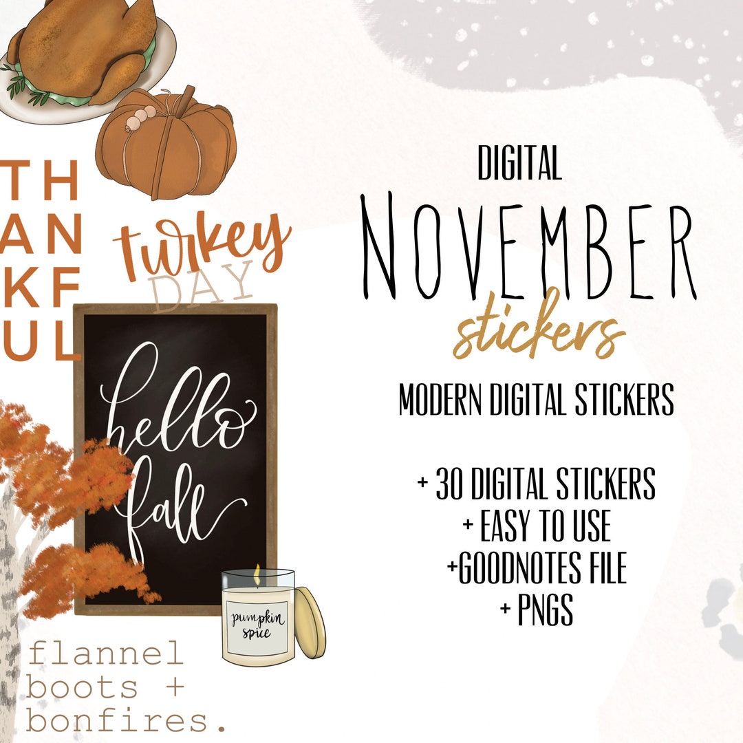 November Digital Stickers | Fall Goodnotes Modern Stickers, Digital ...