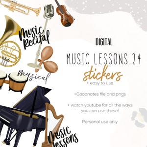Music Lessons Digital Stickers | Musical Instruments Goodnotes Modern ...
