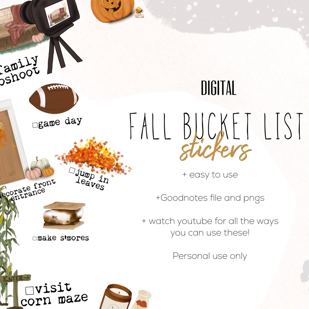 Fall Bucket List Stickers for Goodnotes | Fall Digital Stickers ...