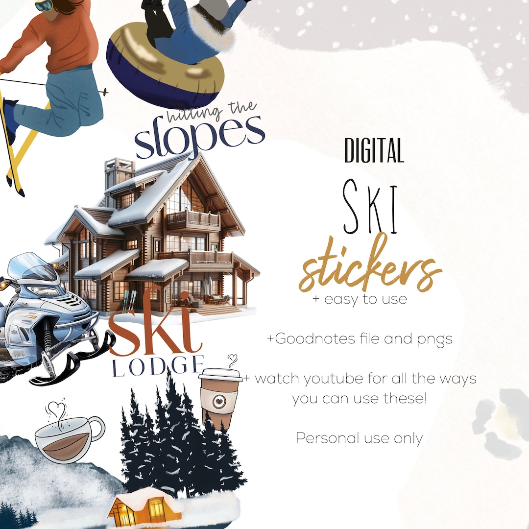 Ski Stickers, Digital Planning, Winter Trees Stickers, Ski Lodge ...