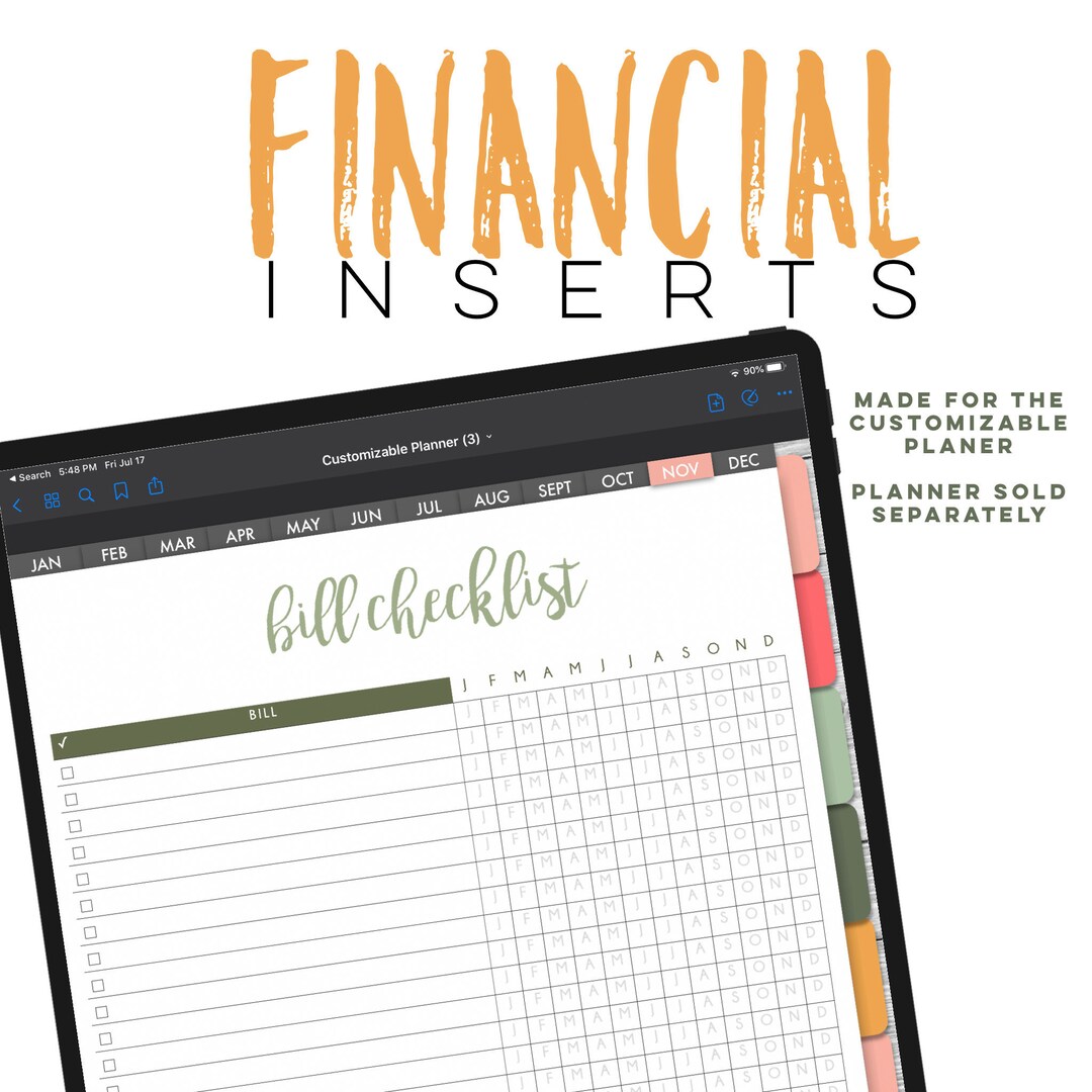 Finance Digital INSERTS for the Customizable Digital Planner | Digital ...