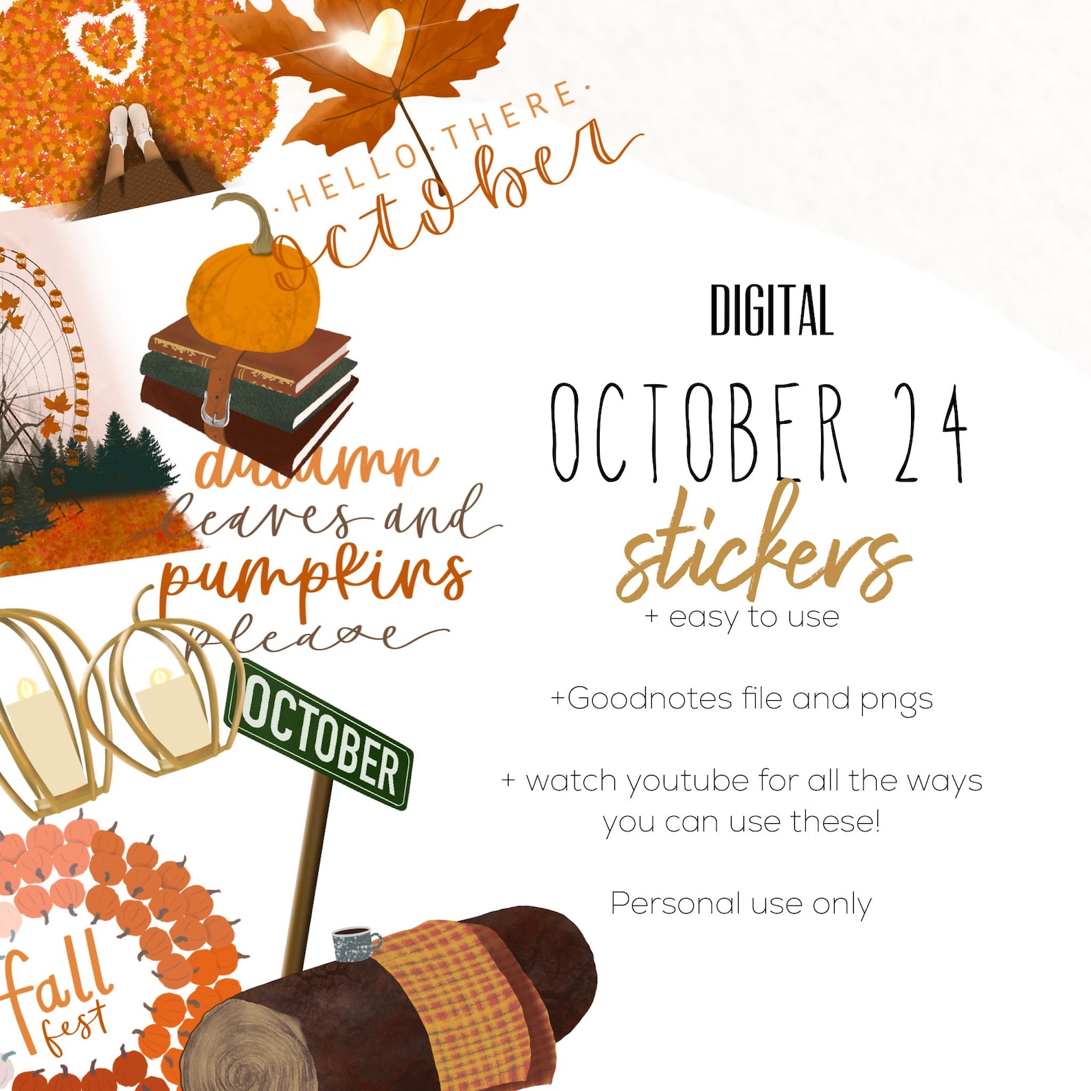 October 2024 Digital Stickers | Fall Digital Stickers Goodnotes Modern ...
