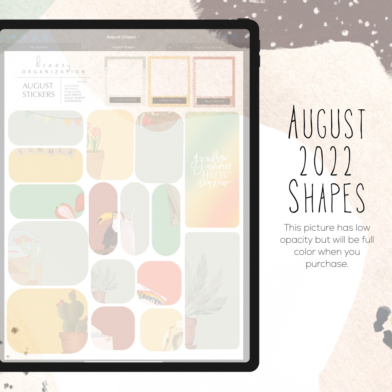 August 2022 Shape Widgets for Goodnotes | August 2022 Digital Shape ...