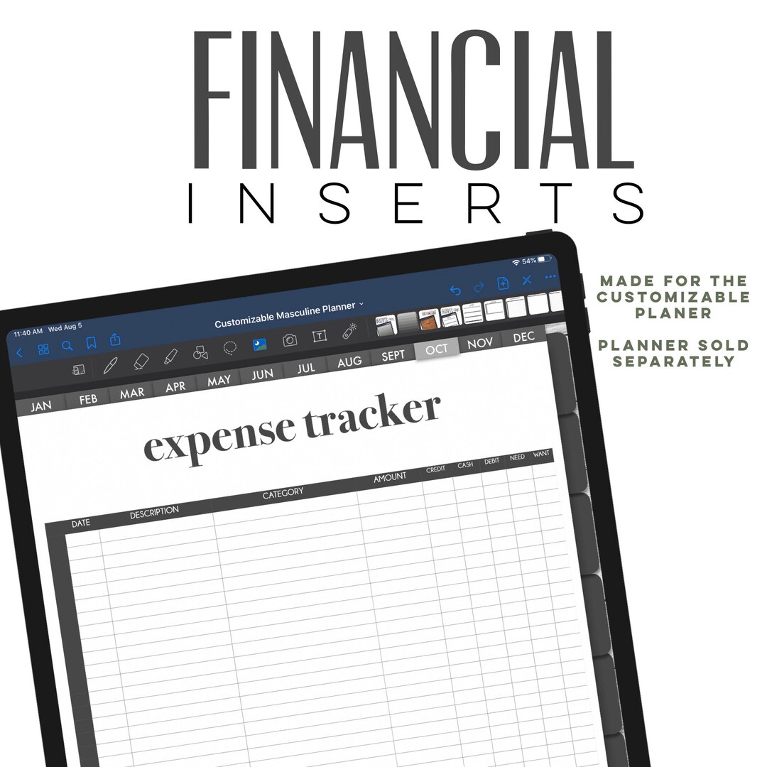 Finance Digital INSERTS for the Customizable Masculine Digital Planner ...