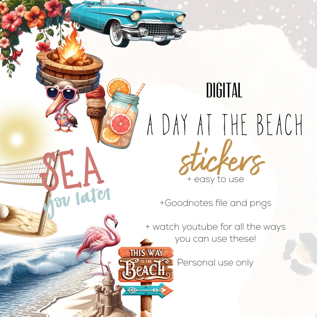 A Day at the Beach Digital Stickers |vacation Stickers, Beach Stickers ...