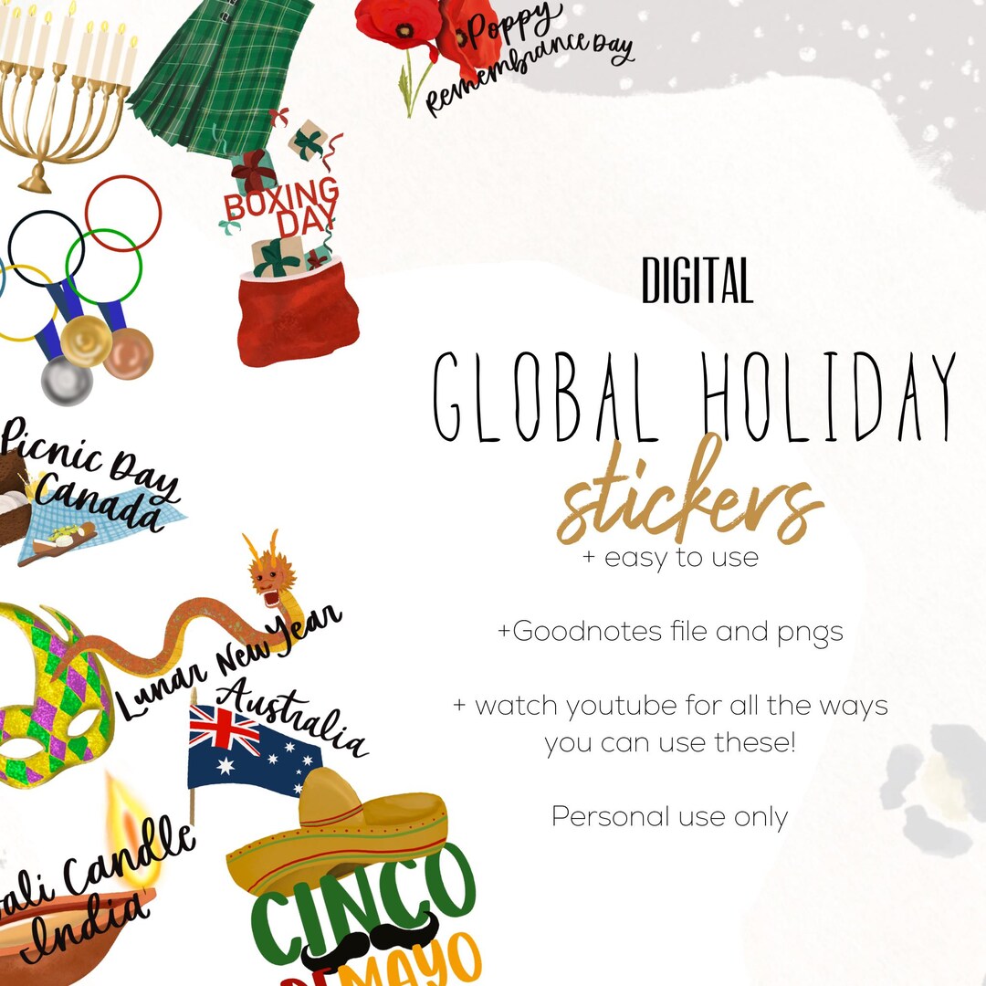 Global Holiday 25 Stickers for Goodnotes | Global Digital Modern ...
