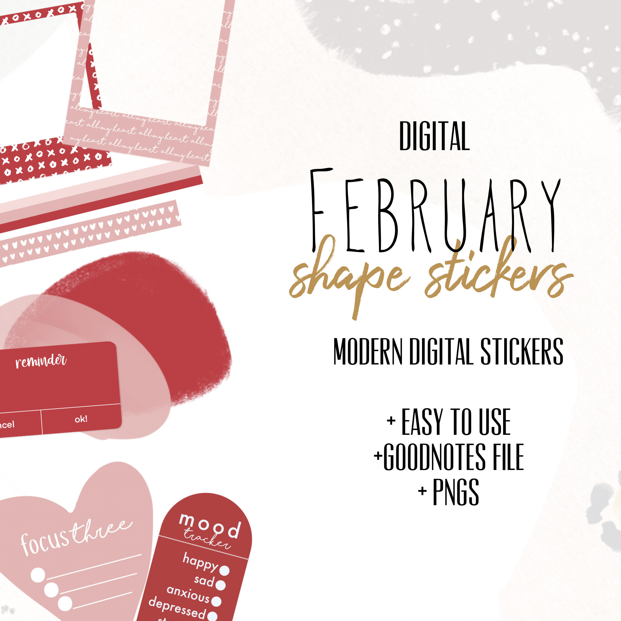 February Shapes and Instax Digital Stickers | Valentine Stickers ...