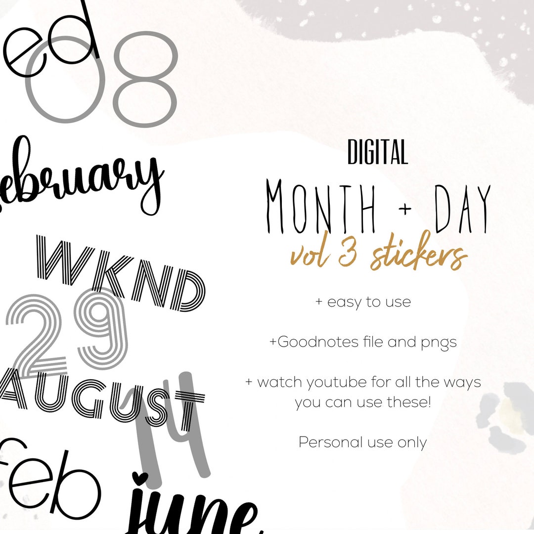 Month and Day Stickers VOL 3 for Digital Planning | Mix and Match Daily ...
