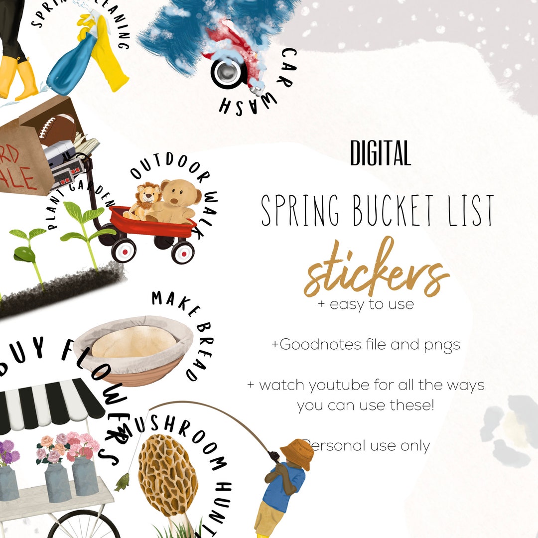 Spring Bucket List Digital Stickers Stickers, Digital Planning, Book ...