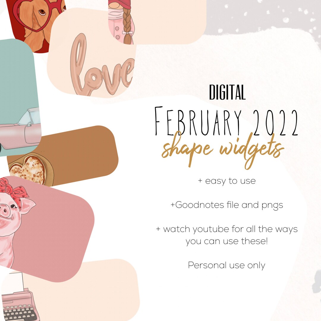 February 2022 Digital Widget Shape Stickers | Valentines Goodnotes ...