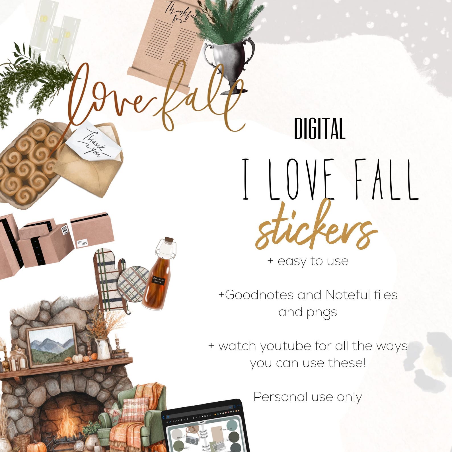 I Love Fall Digital Stickers, Digital Planning, Thanksgiving Stickers ...
