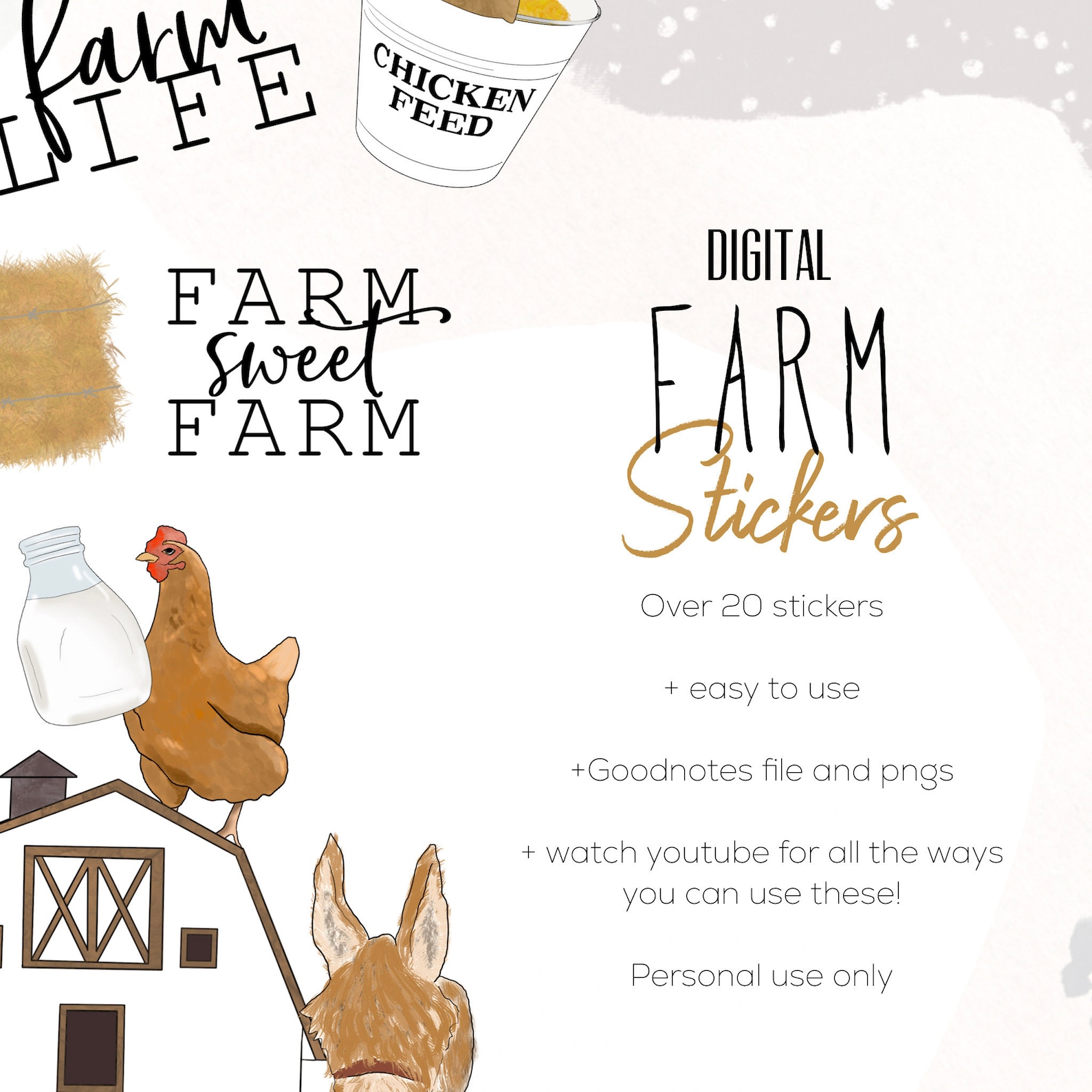 Farm Stickers for Digital Planning Farm Animal Stickers - Etsy