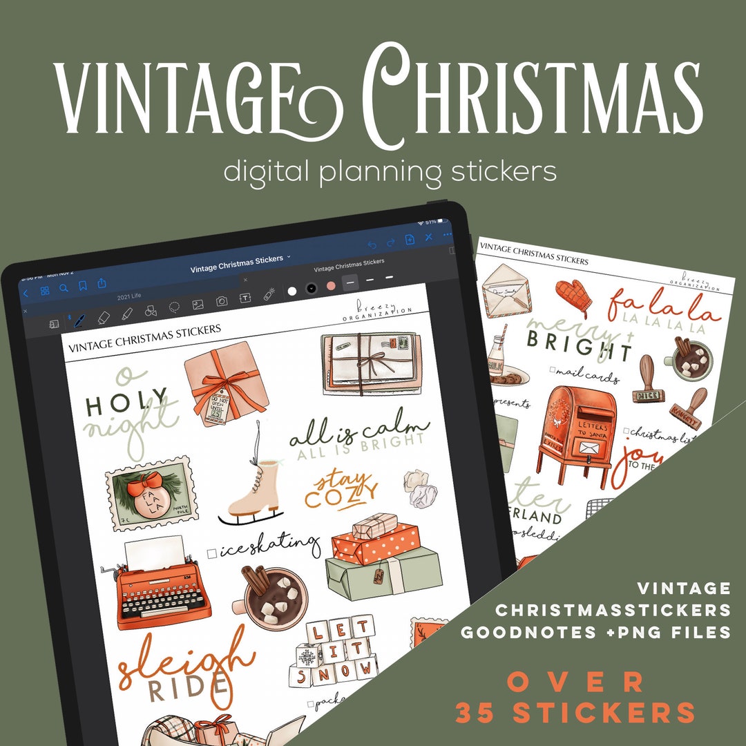 Vintage Christmas Digital Stickers for Goodnotes | Digital Holiday ...