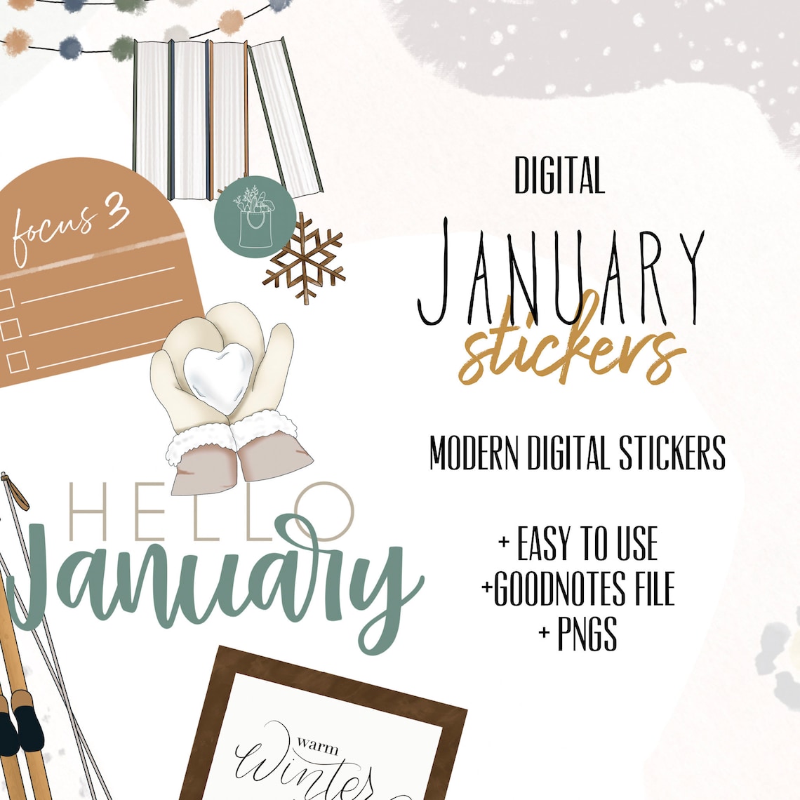 January Digital Stickers New Year January Goodnotes Modern - Etsy
