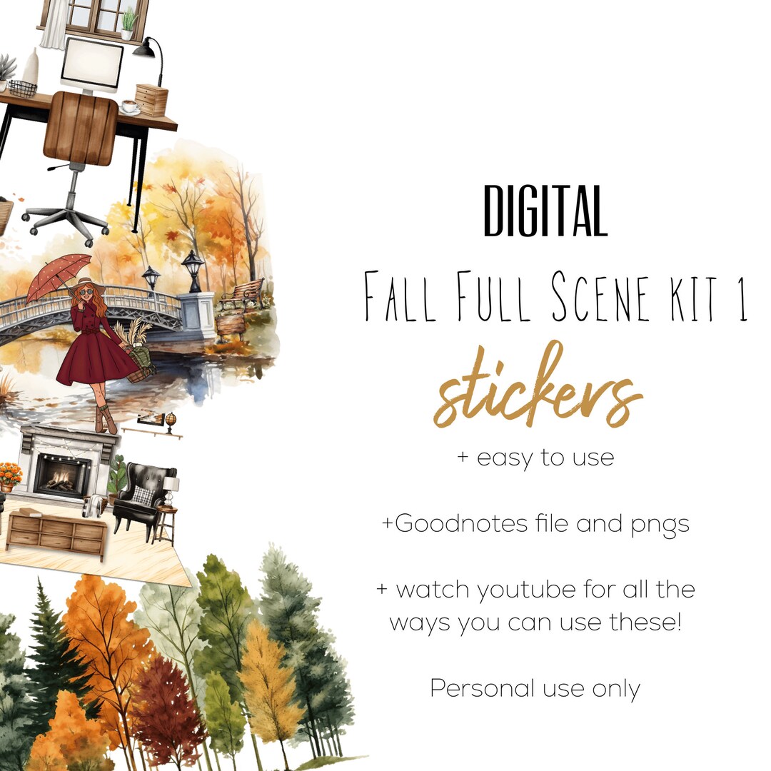 Fall Full Scene Digital Sticker Kit 1 , Digital Planning, Fall Trees ...