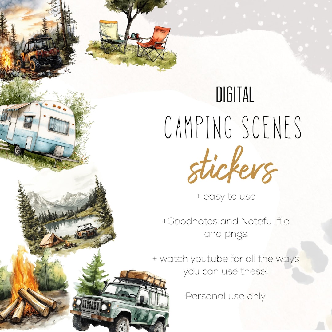Camping Scene Digital Stickers, Digital Planning, Cute Stickers for ...
