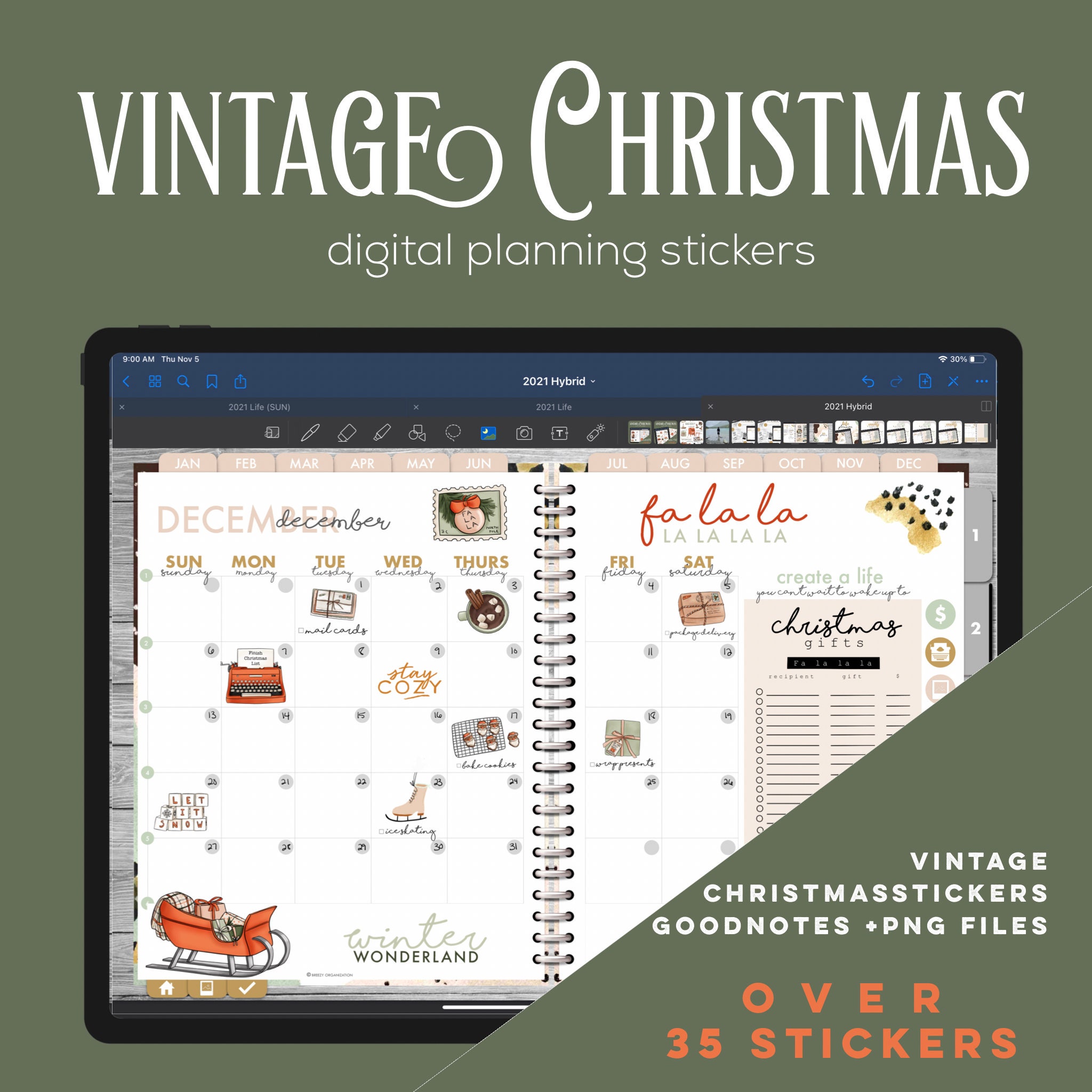 Vintage Christmas Digital Stickers for Goodnotes Digital - Etsy