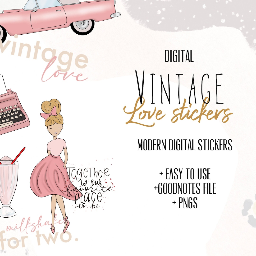 Vintage Love Digital Stickers | Valentine Stickers Goodnotes Modern ...