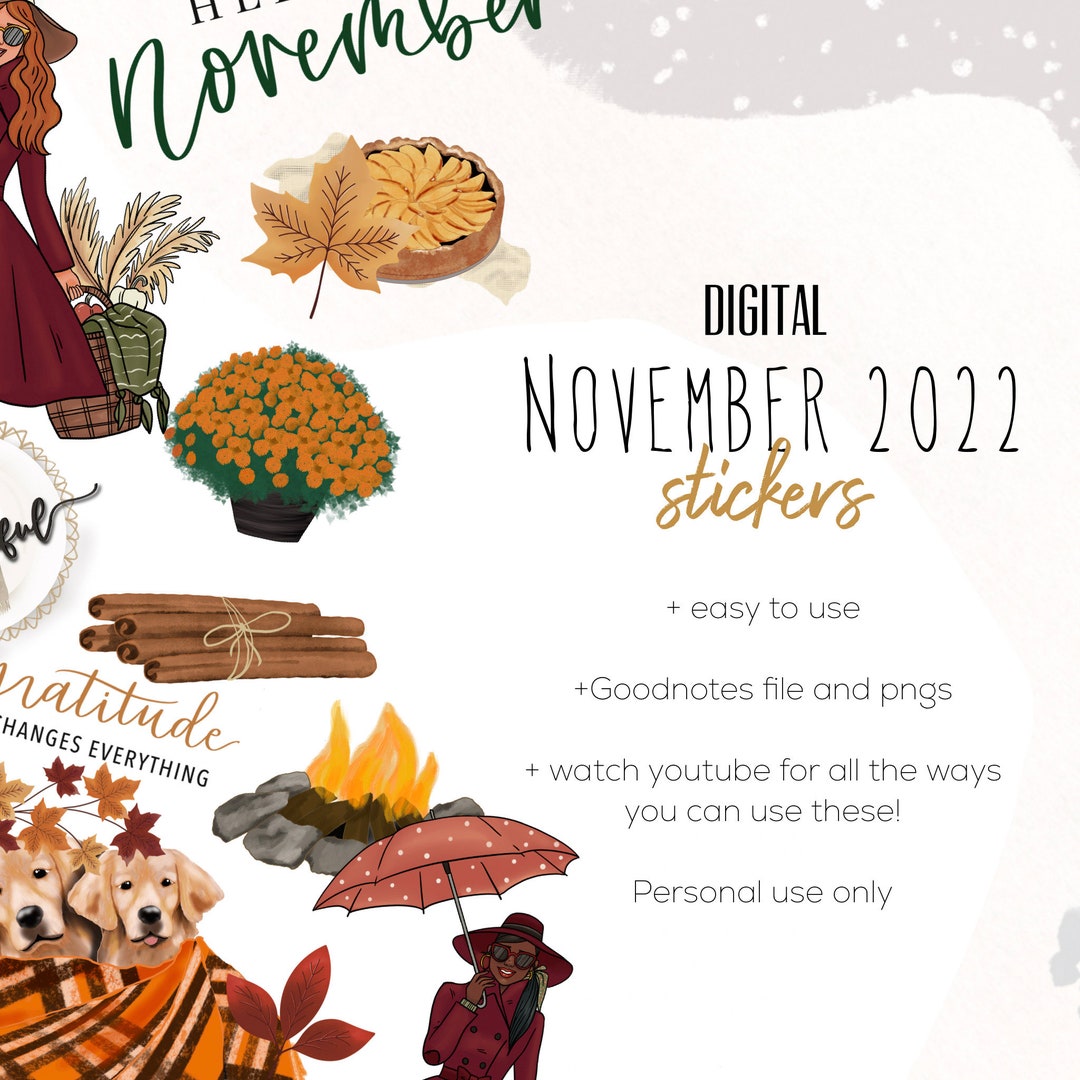 November 2022 Digital Stickers | Fall Goodnotes Modern Stickers ...