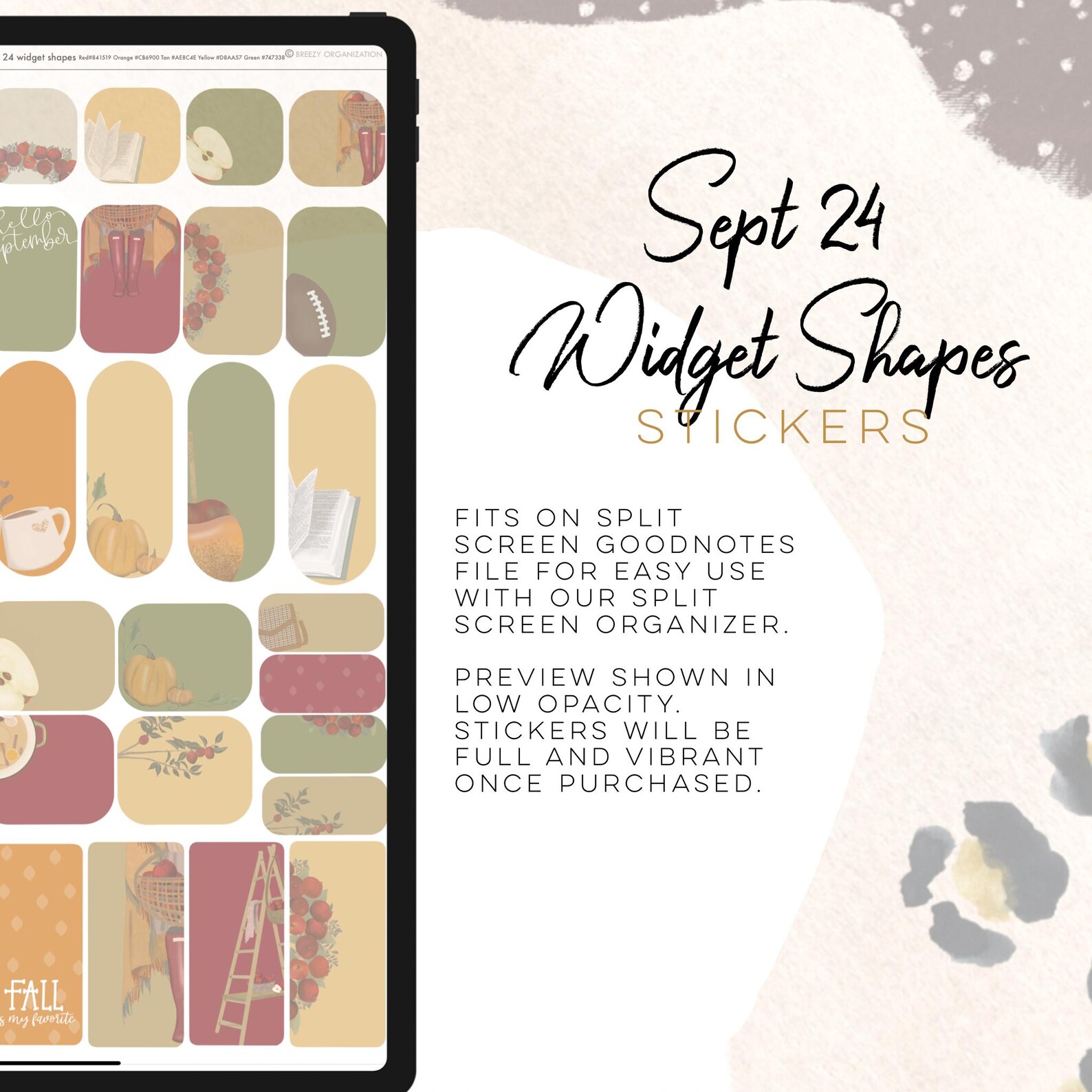 September Shape Widgets 2024 for Goodnotes | Fall Colored Digital ...