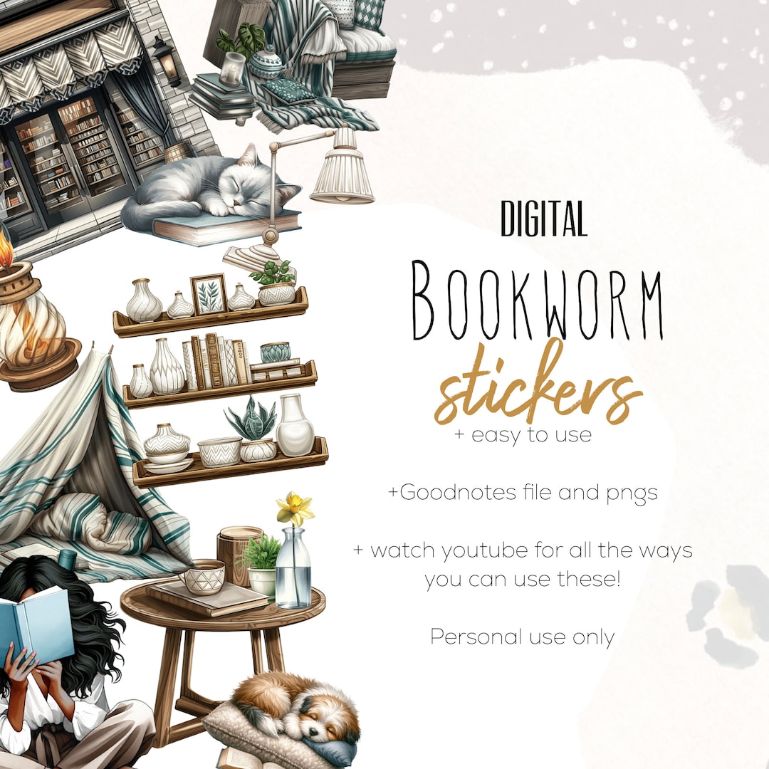 Bookworm Digital Stickers Stickers, Digital Planning, Book Lover ...
