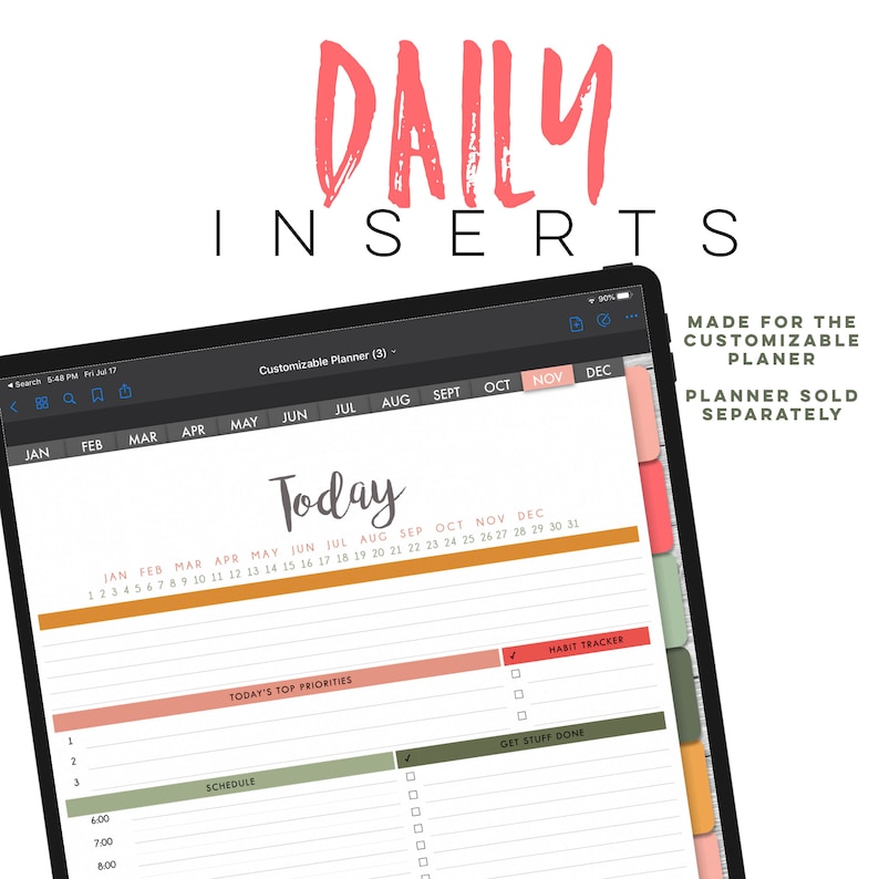 Daily Planner Digital INSERTS for the Customizable Digital Planner ...