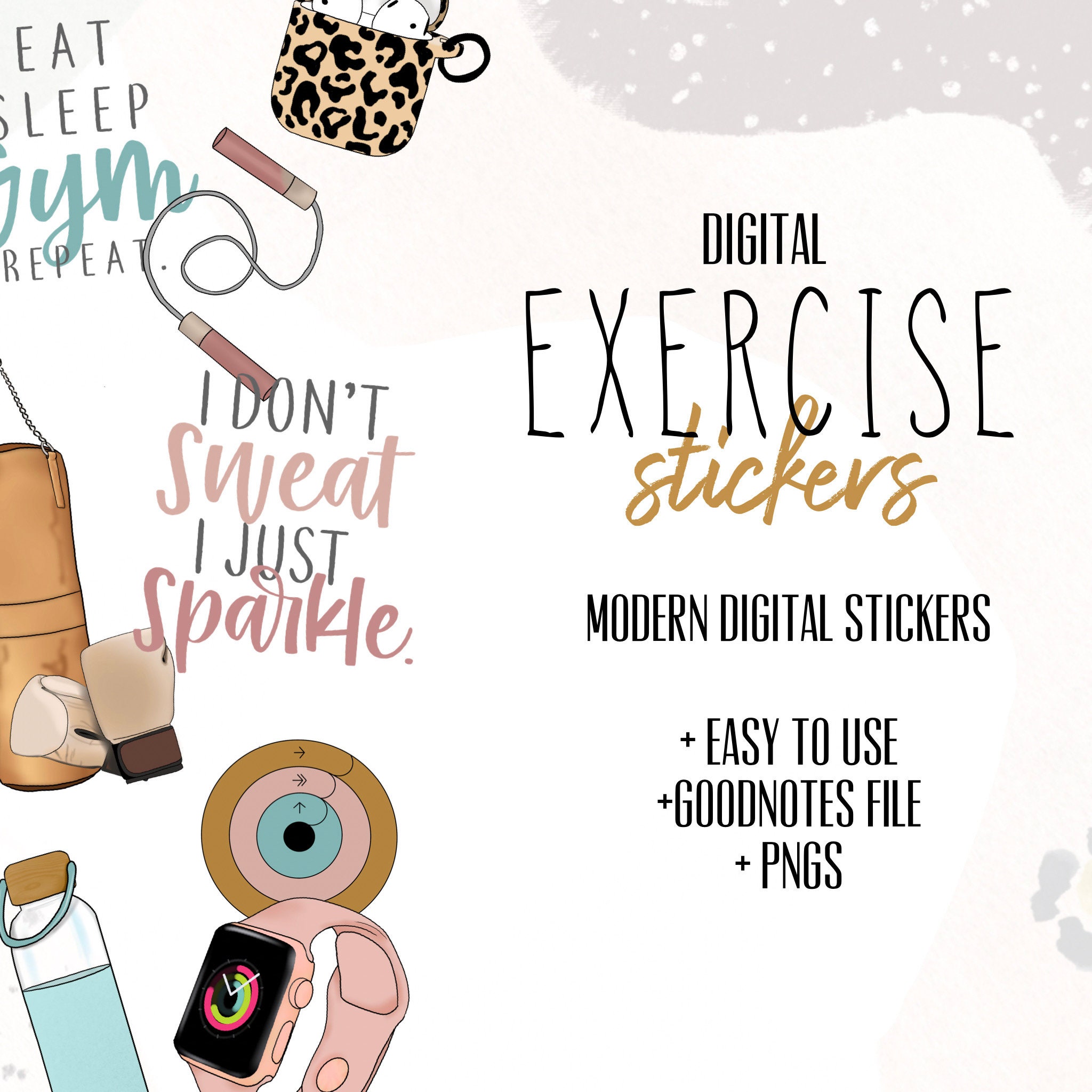 Digital Exercise Stickers | Modern Digital Workout Stickers - Etsy