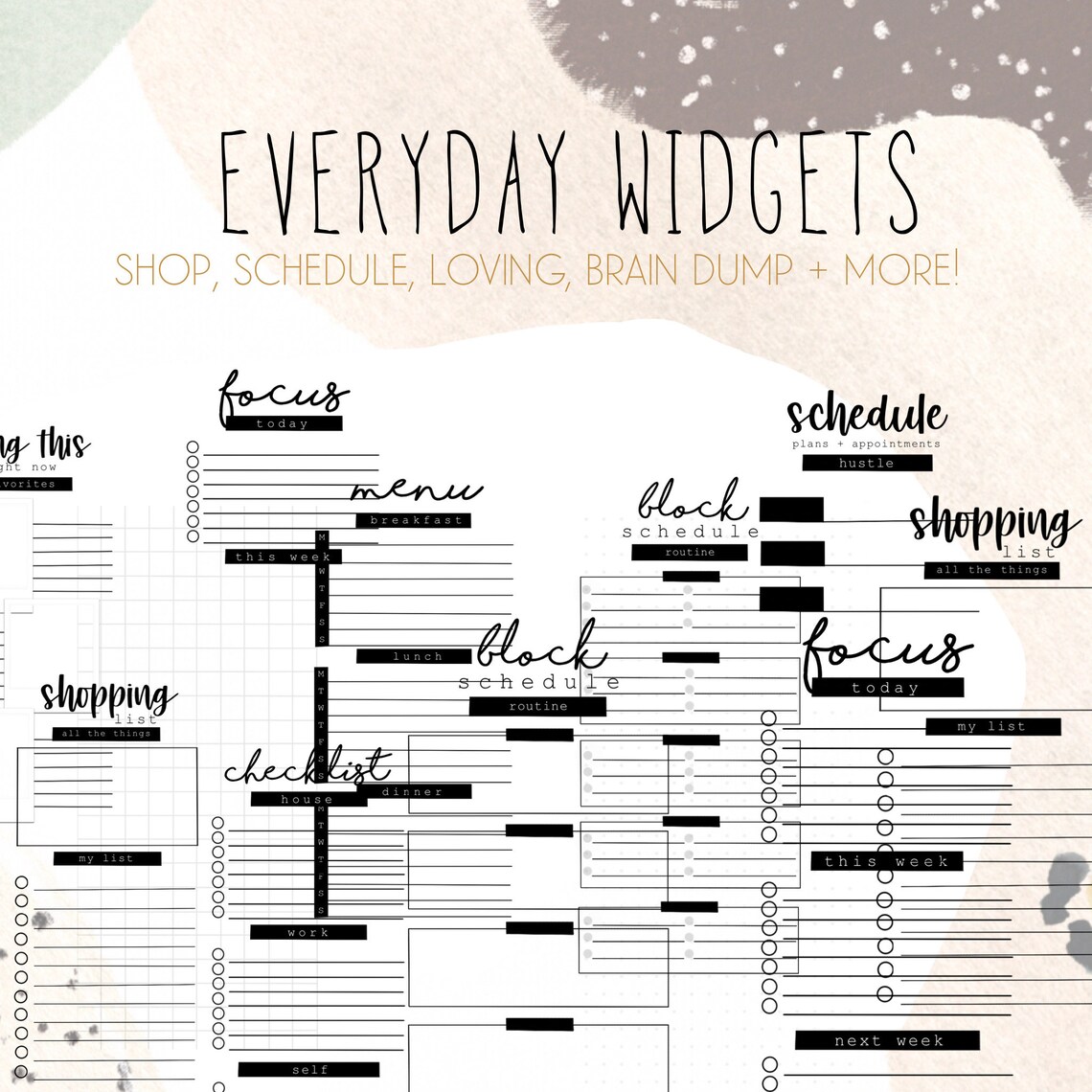 Everyday Widgets Shopping Schedule Grid Dots Brain Dump - Etsy