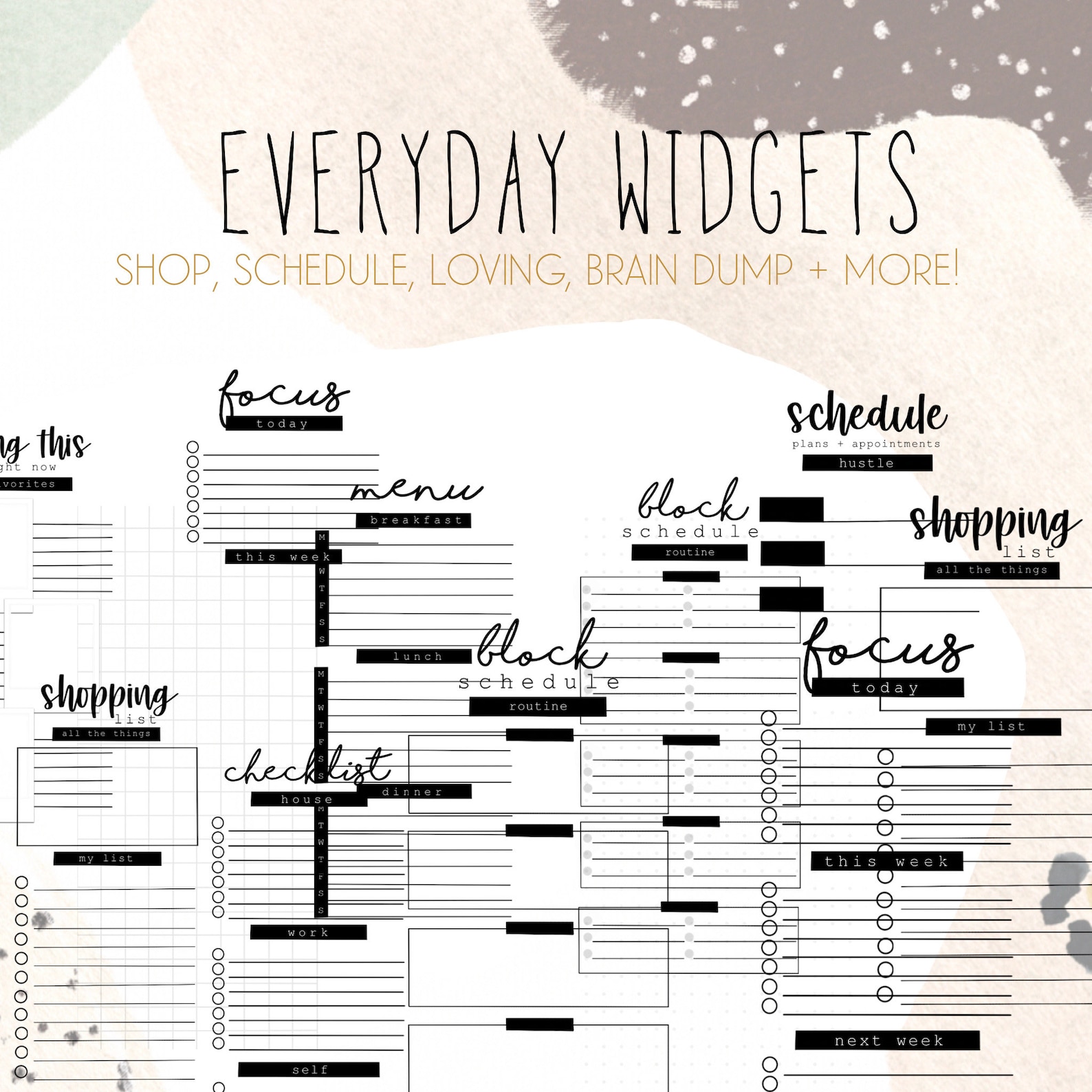 Everyday Widgets Shopping Schedule Grid Dots Brain Dump - Etsy