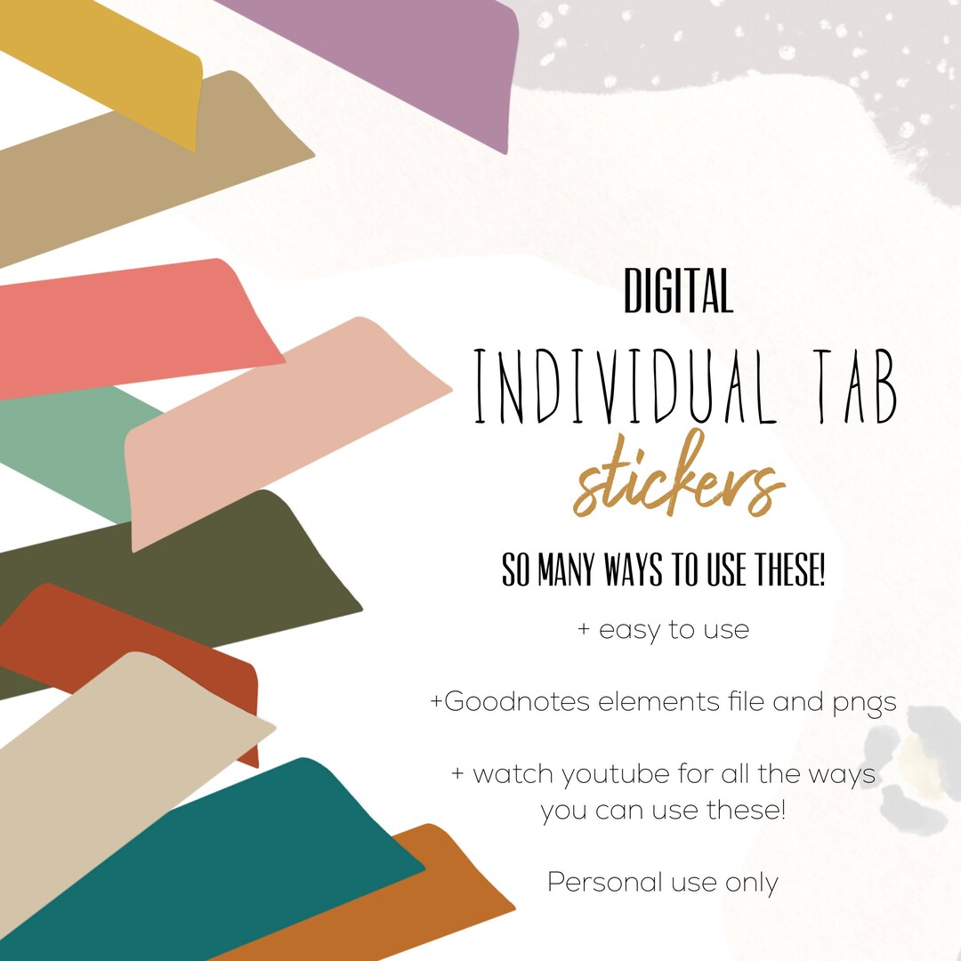 Individual Tab Stickers for Goodnotes, Colored Tab Stickers | Tab ...