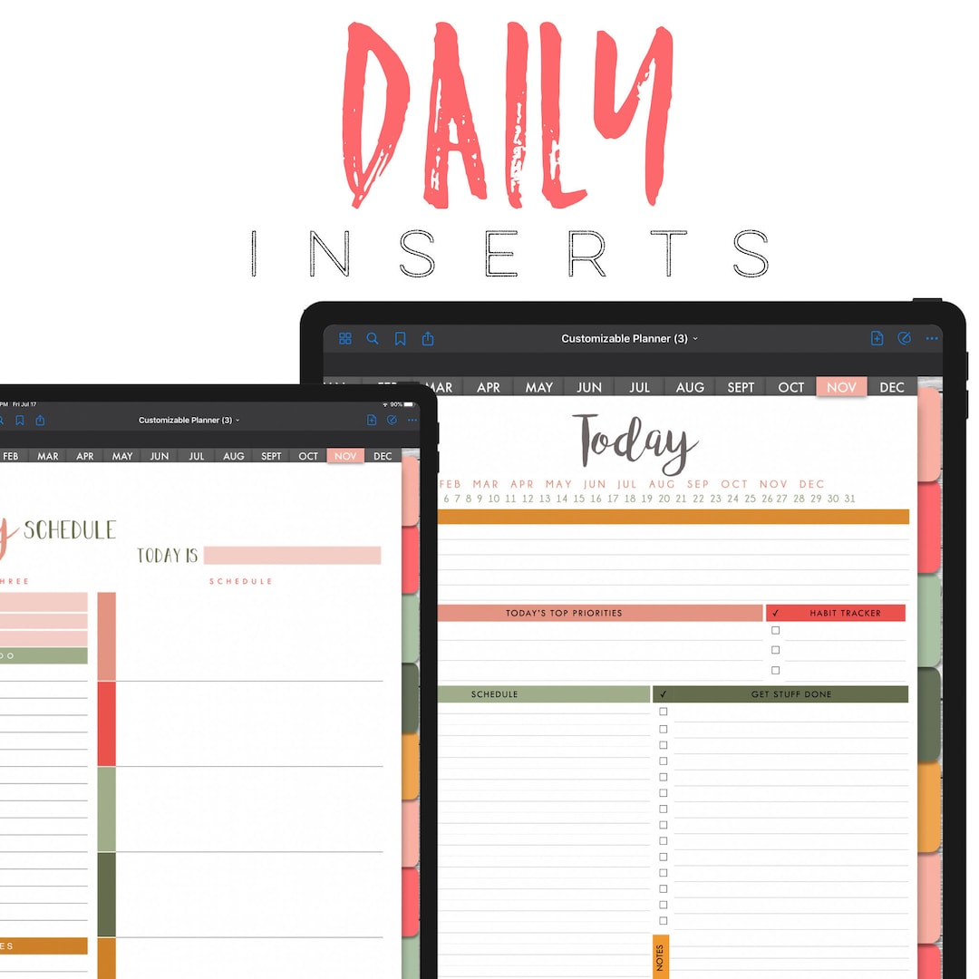 Daily Planner Digital INSERTS for the Customizable Digital Planner ...